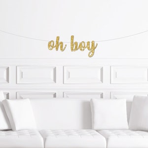 Oh Boy Cursive Banner / Gold Glitter Script Party Sign / Baby Boy ...