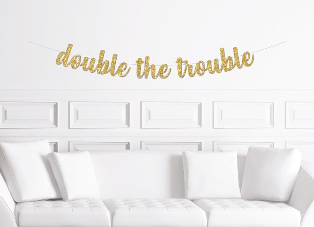 Twin Baby Shower Cursive Banner / Gold Glitter Script Double the ...