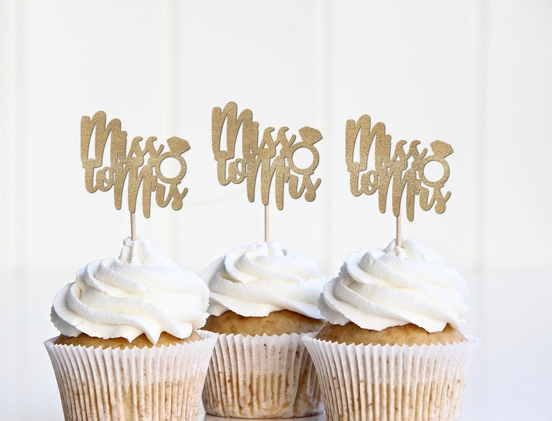 Miss to Mrs Cupcake Toppers, Bridal Shower Decorations, Bachelorette ...