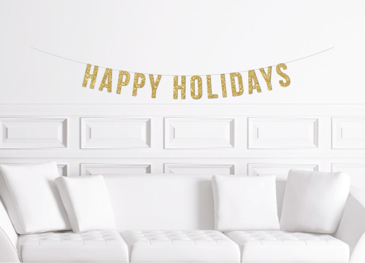 Happy Holidays Banner Gold/ Christmas Decoration / Holiday Mantle ...