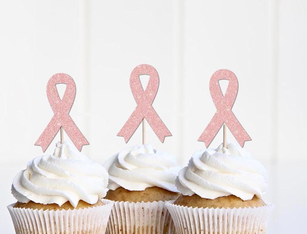 Breast Cancer Awareness Ribbon Cupcake Toppers, Beat Cancer Party ...