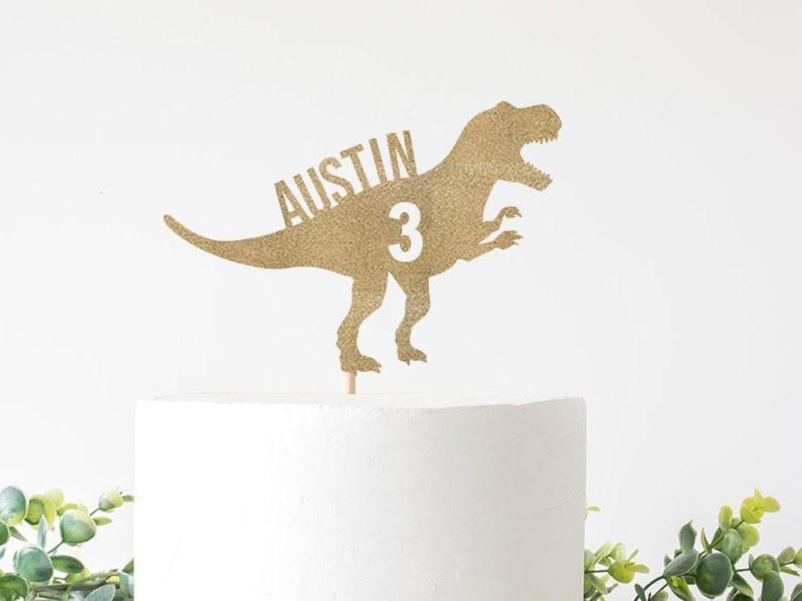 Two Rex Dinosaur Party Banner / Gold Glitter Dino First Birthday Sign ...