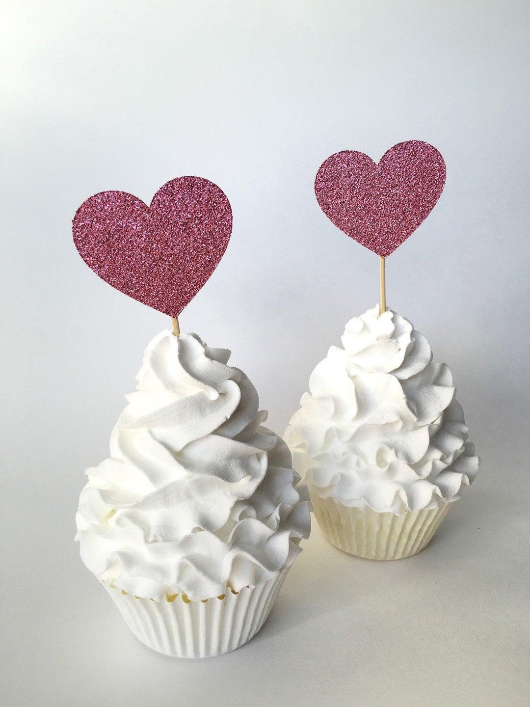 Heart Cupcake Toppers, Pink Glitter Heart Toothpick, 2 Inch Heart ...