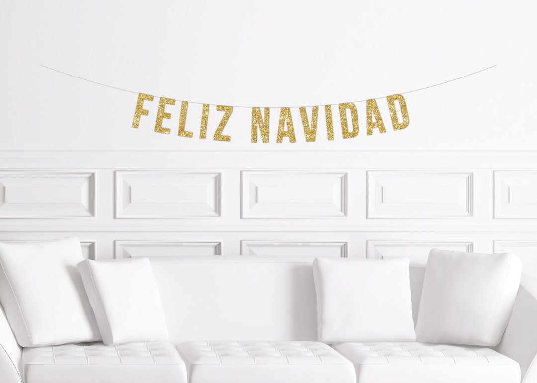Feliz Navidad Banner, Spanish Christmas Decoration, Decor Gold Glitter ...