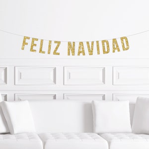 Feliz Navidad Banner, Spanish Christmas Decoration, Decor Gold Glitter ...