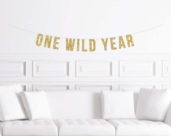 One Wild Year Cursive Banner / Gold Script Glitter First - Etsy