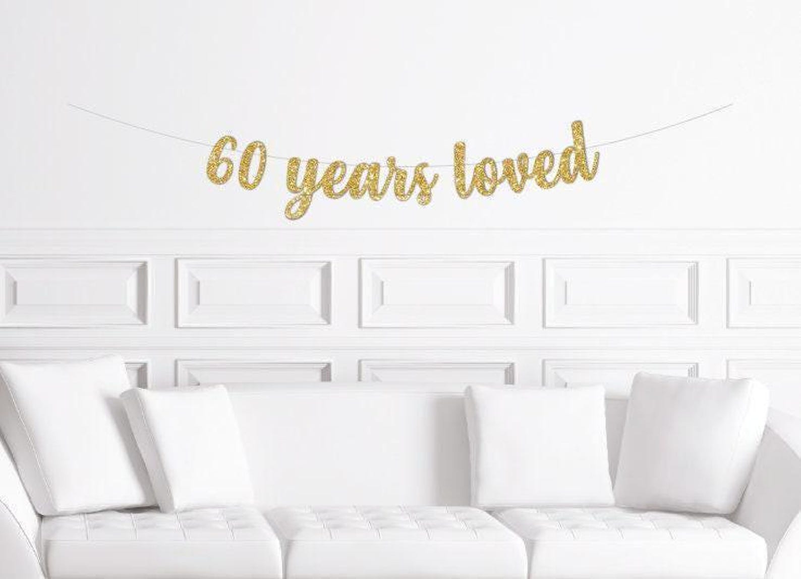 60 Years Loved Script Banner / Gold Glitter Cursive Party Banner / 60th ...