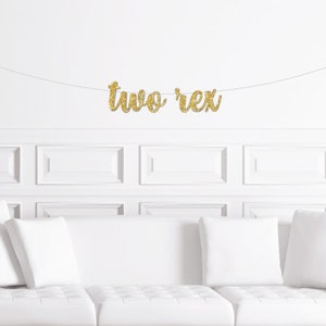 Two Rex Dinosaur Party Banner / Gold Glitter Dino First | Etsy