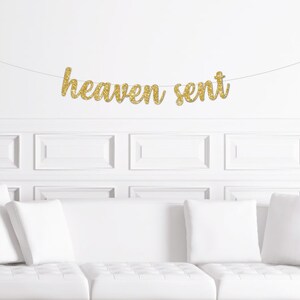 Heaven Sent Baby Shower Banner / Gold Glitter Script Cursive Sign ...