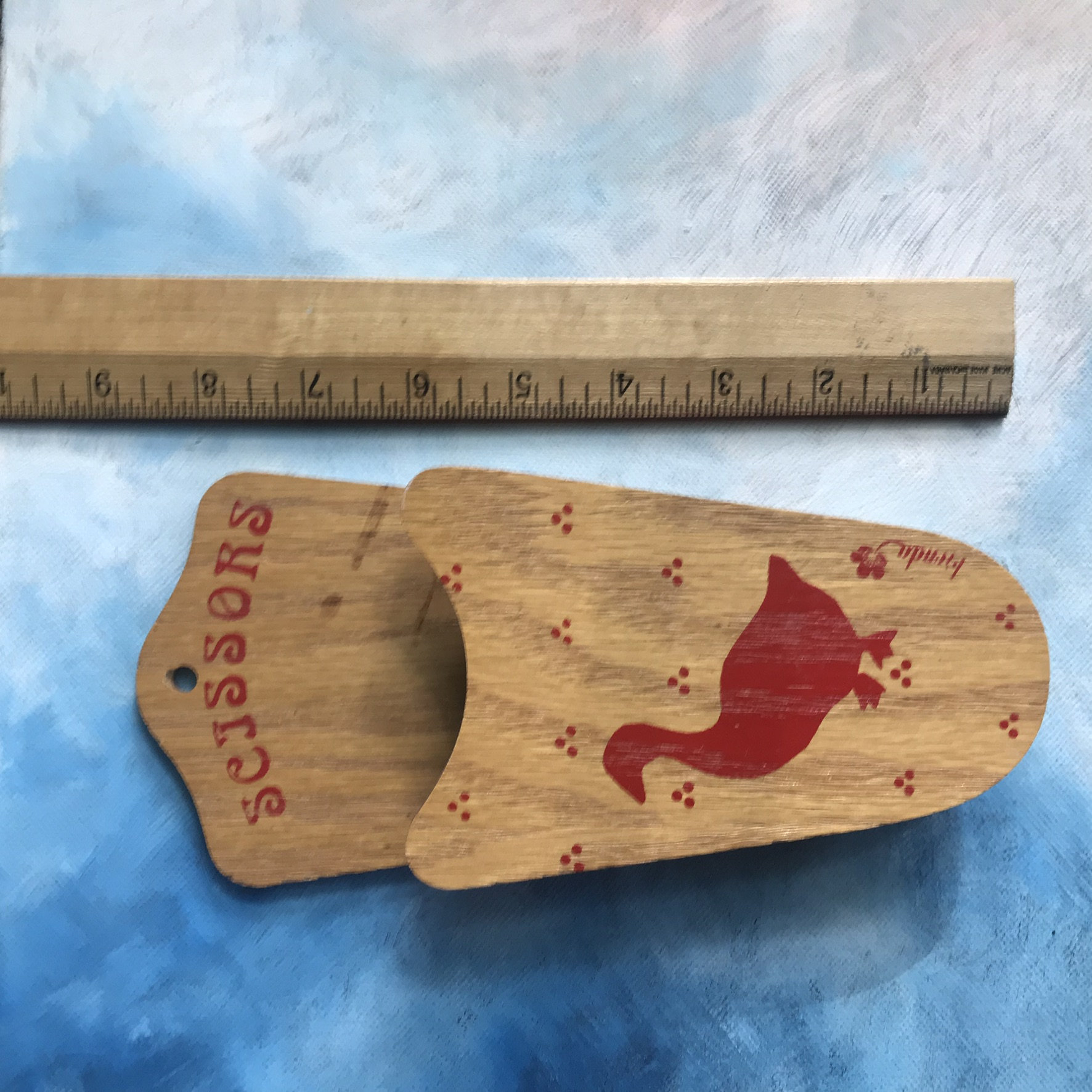 Vintage Stencilled Goose Wood Scissors Holder Signed Brenda | Etsy