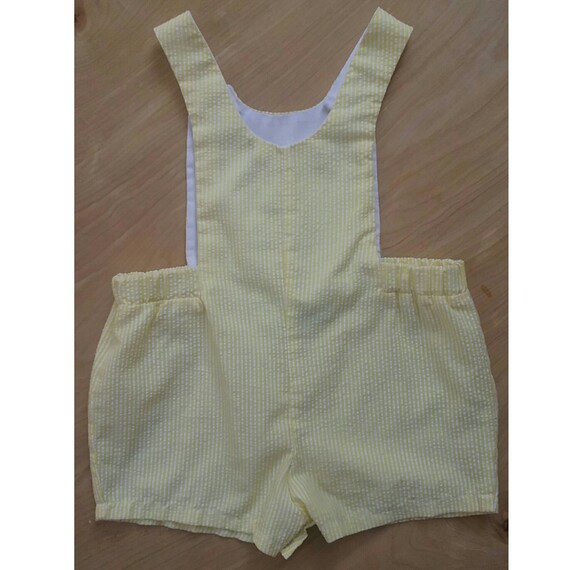 Vintage Nursery Rhyme yellow white striped Shortalls … - Gem