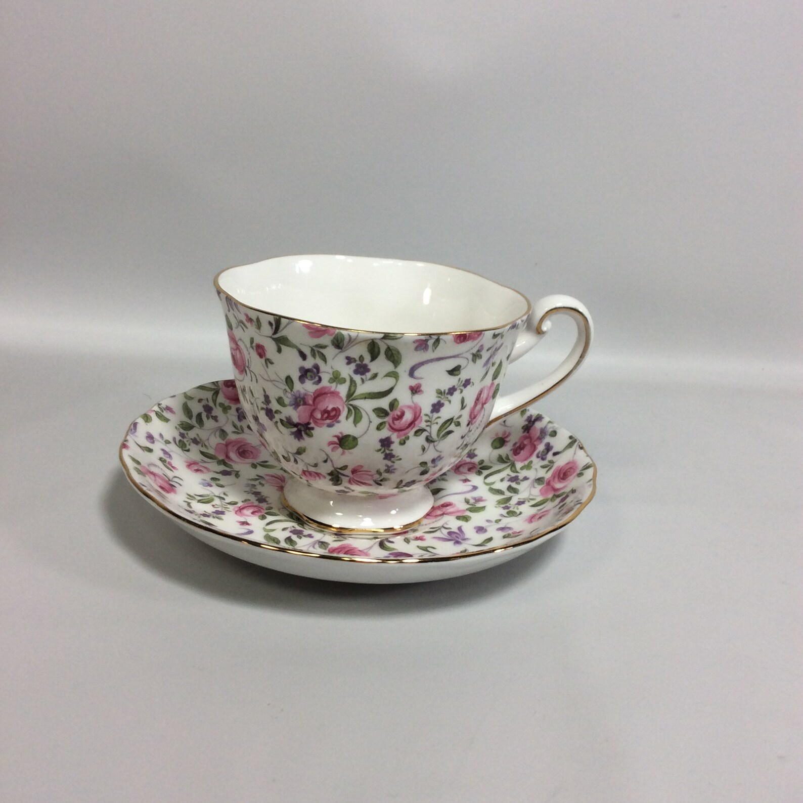 Pink Chintz Tea Cup Saucer Fine Bone China England Vintage - Etsy