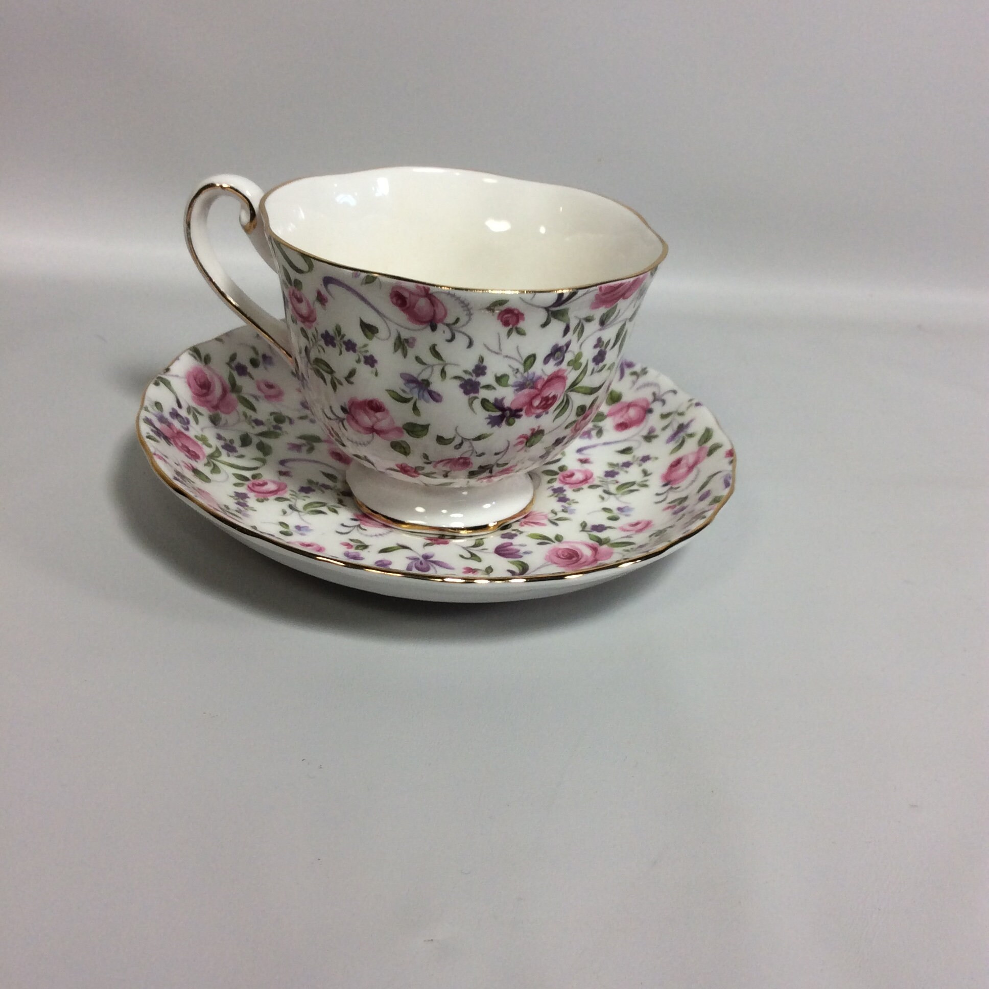 Pink Chintz Tea Cup Saucer Fine Bone China England Vintage | Etsy