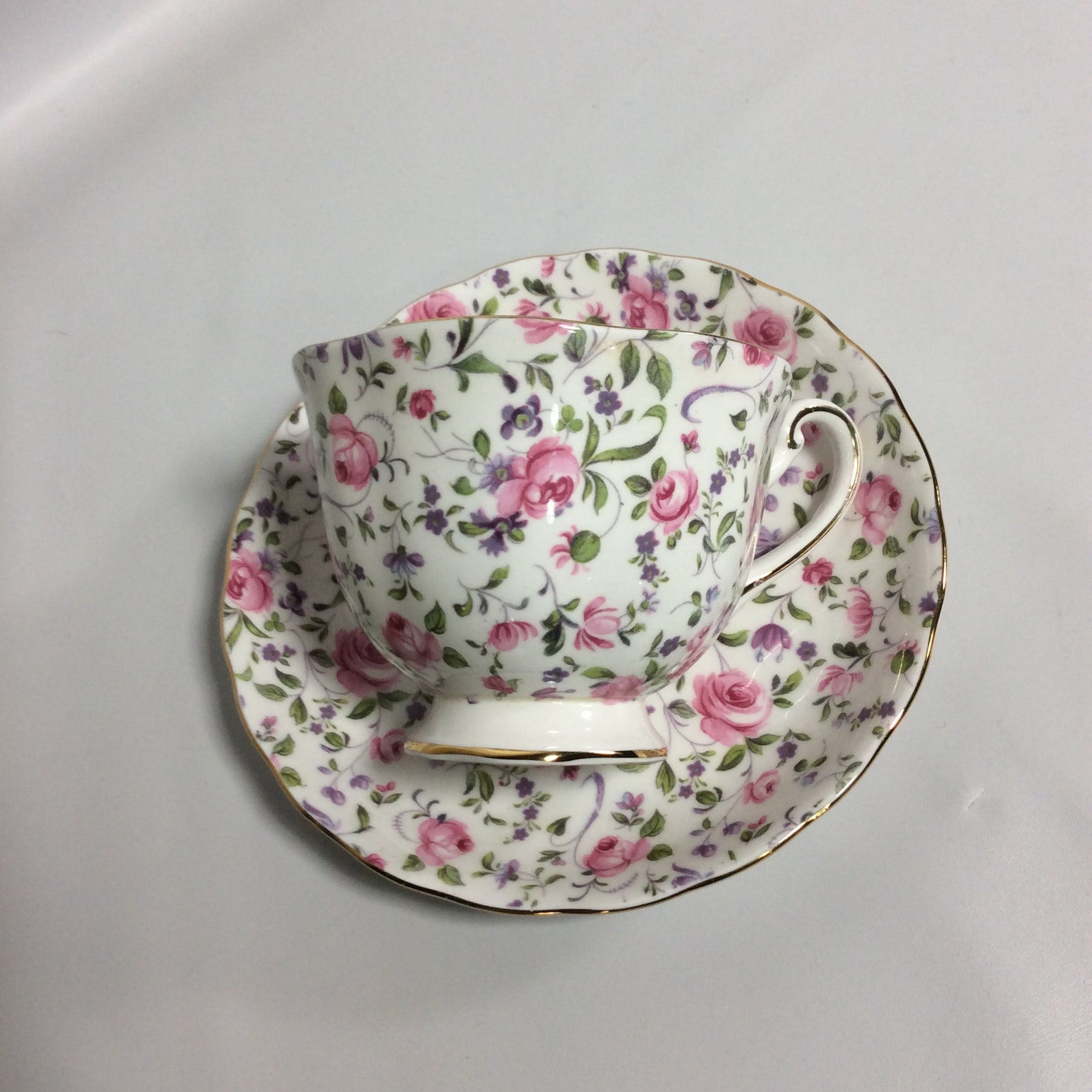 Pink Chintz Tea Cup Saucer Fine Bone China England Vintage - Etsy