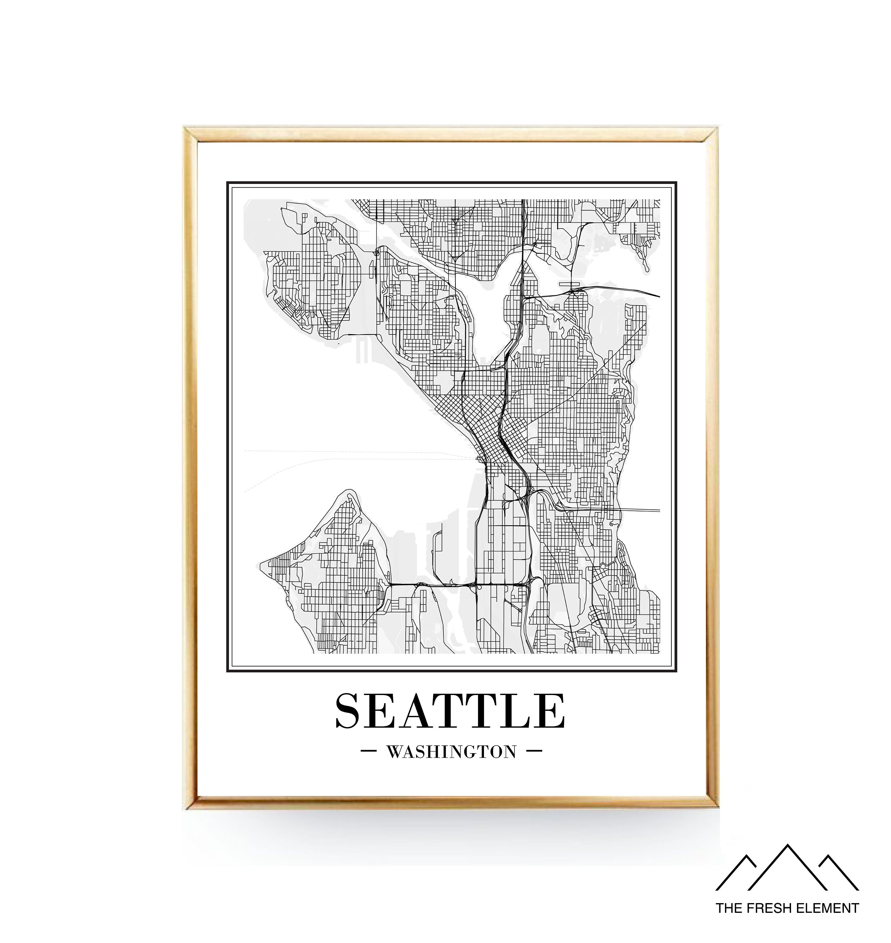 Seattle Map Print Seattle Map Poster Printable City Map Wall - Etsy