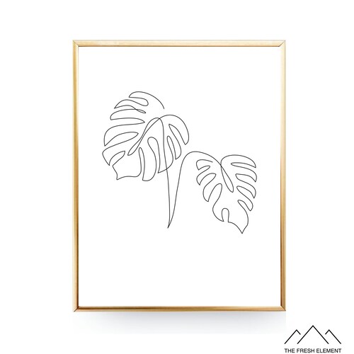 Printable Monstera Leaves Botanical Line Art Drawing Leaf - Etsy