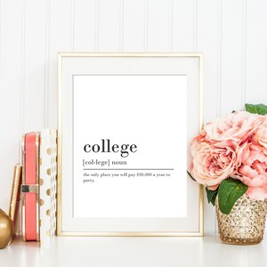 College Definition Print Dictionary Art Print Home Decor College Dorm ...