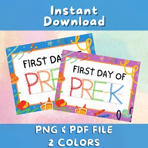 FIRST DAY of PRE-K Sign | Digital Download | Printable - Etsy
