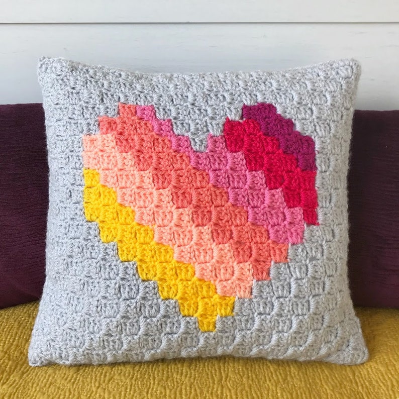 Love Heart C2c Crochet Cushion Pattern - Etsy UK