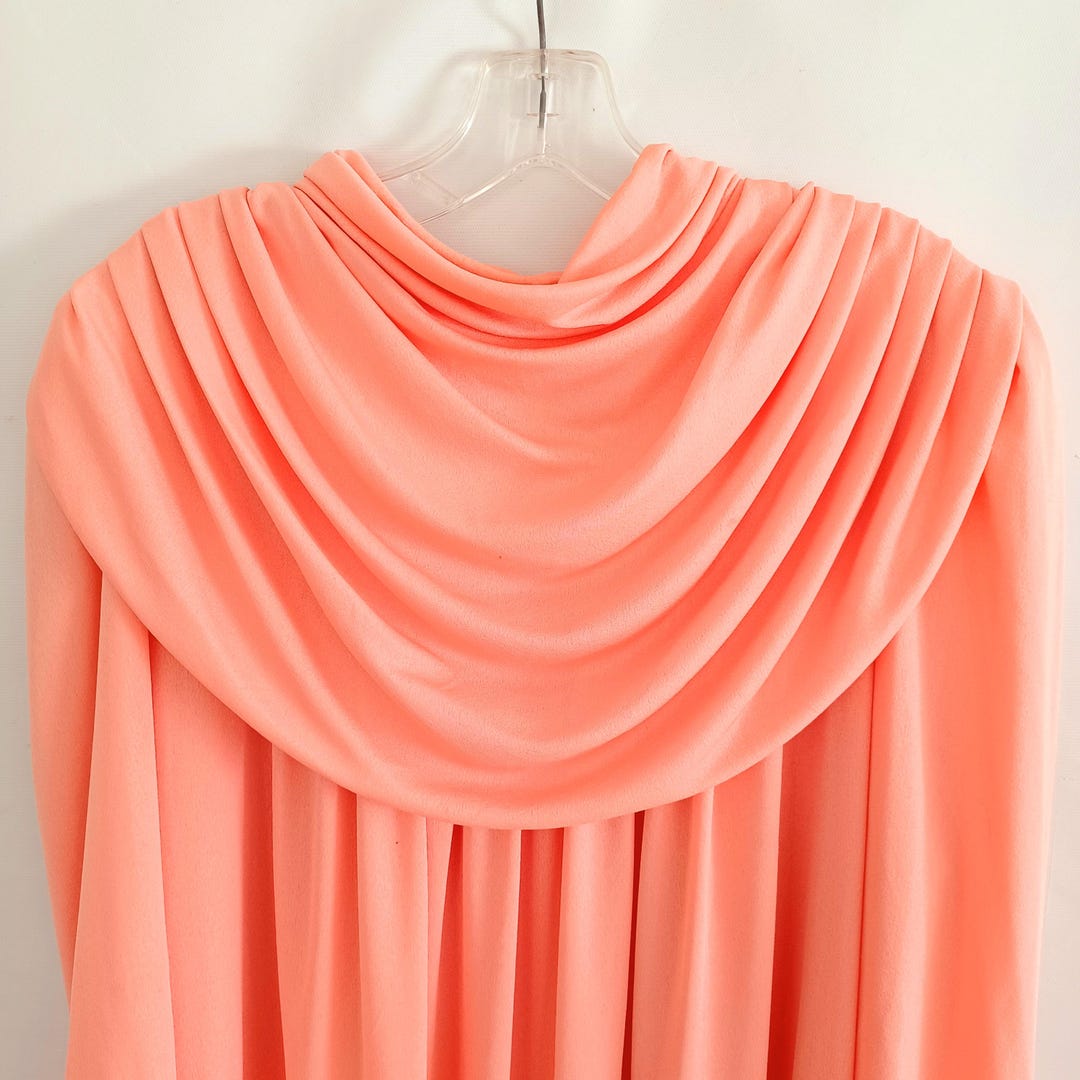 1970's Draped Top Peach Cloror Dress Plus Size 24 Excellent Vintage ...