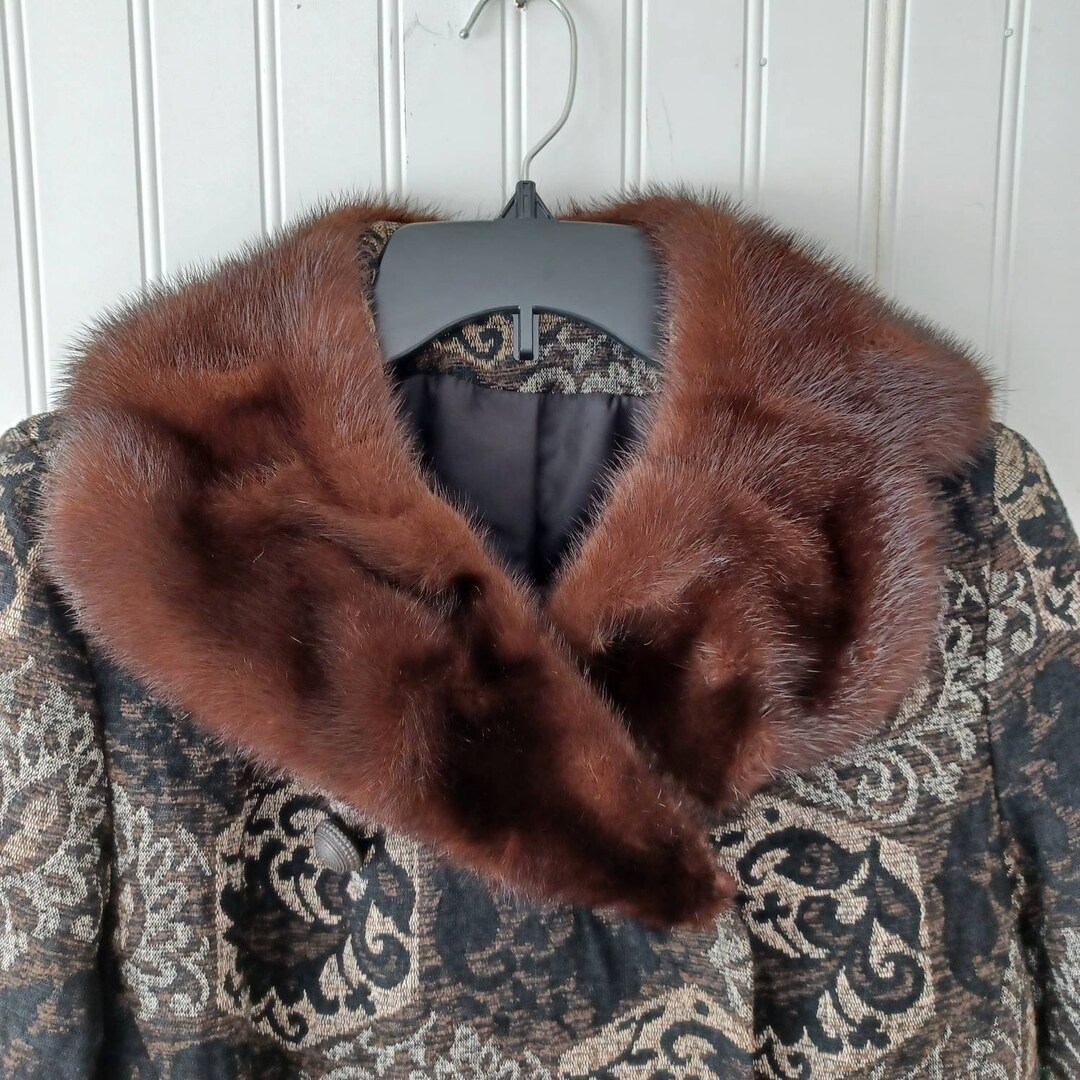 VTG Women's 60s Brown Tapestry Coat Mink Fur Collar 1960s Brocade - Etsy