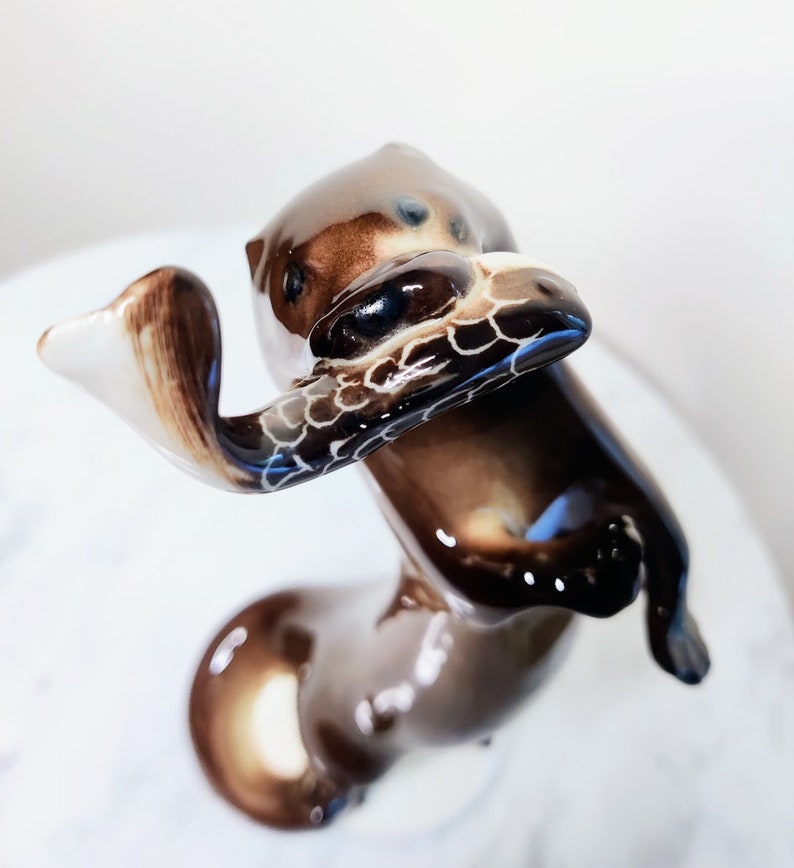 Vintage Lomonosov USSR Imperial China Otter With Fish, Porcelain Figure ...