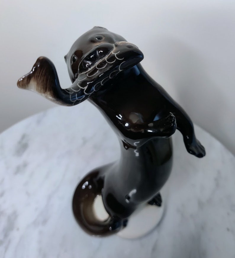 Vintage Lomonosov USSR Imperial China Otter With Fish, Porcelain Figure ...