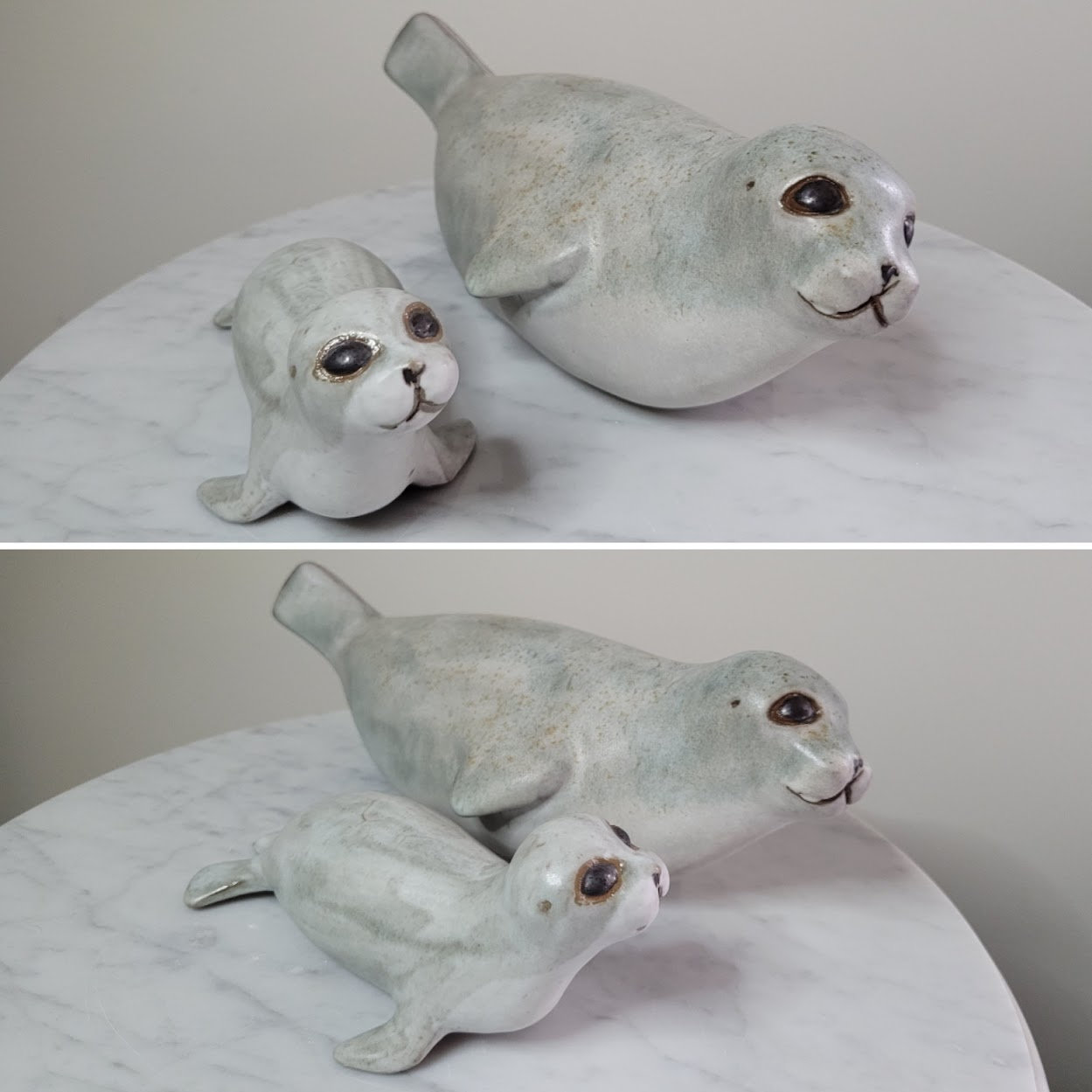 Large Handmade Stoneware Mother and Baby Seals Slip Cast Andersen ...