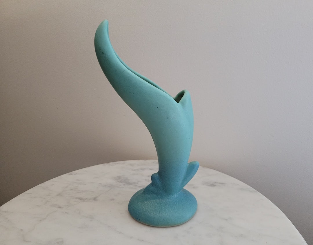 MCM Van Briggle Pottery Signed Bird of Paradise Vase Matte Teal Glaze ...