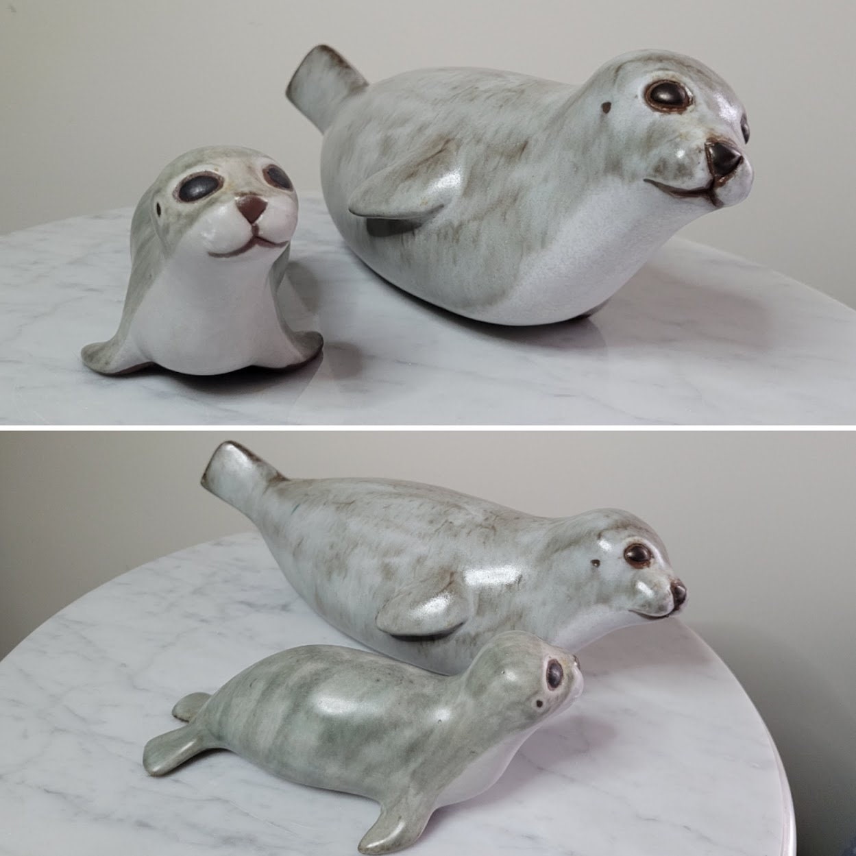 Large Handmade Stoneware Mother and Baby Seals Slip Cast Andersen ...