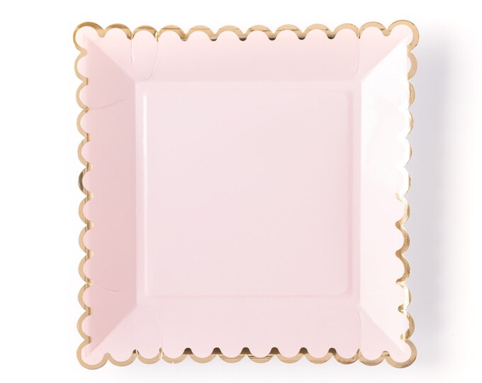 Blush Pink Scalloped Plate / Pink Paper Plate / Pink Square Plate ...