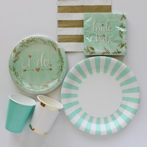 Mint Green Dinner Plates / Mint Tableware / Mint Striped Party Plates ...
