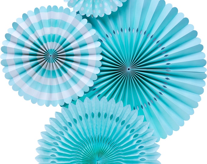 Blue Party Fan Set / Blue Fans / Party Fans / Paper Fans / Light Blue ...