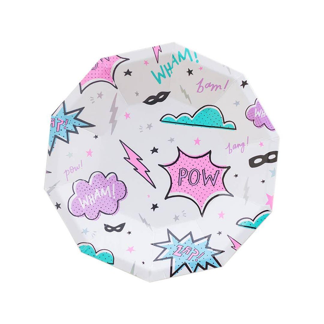 Girl Power Superhero Dessert Plates | Pastel Comic Birthday Plates ...