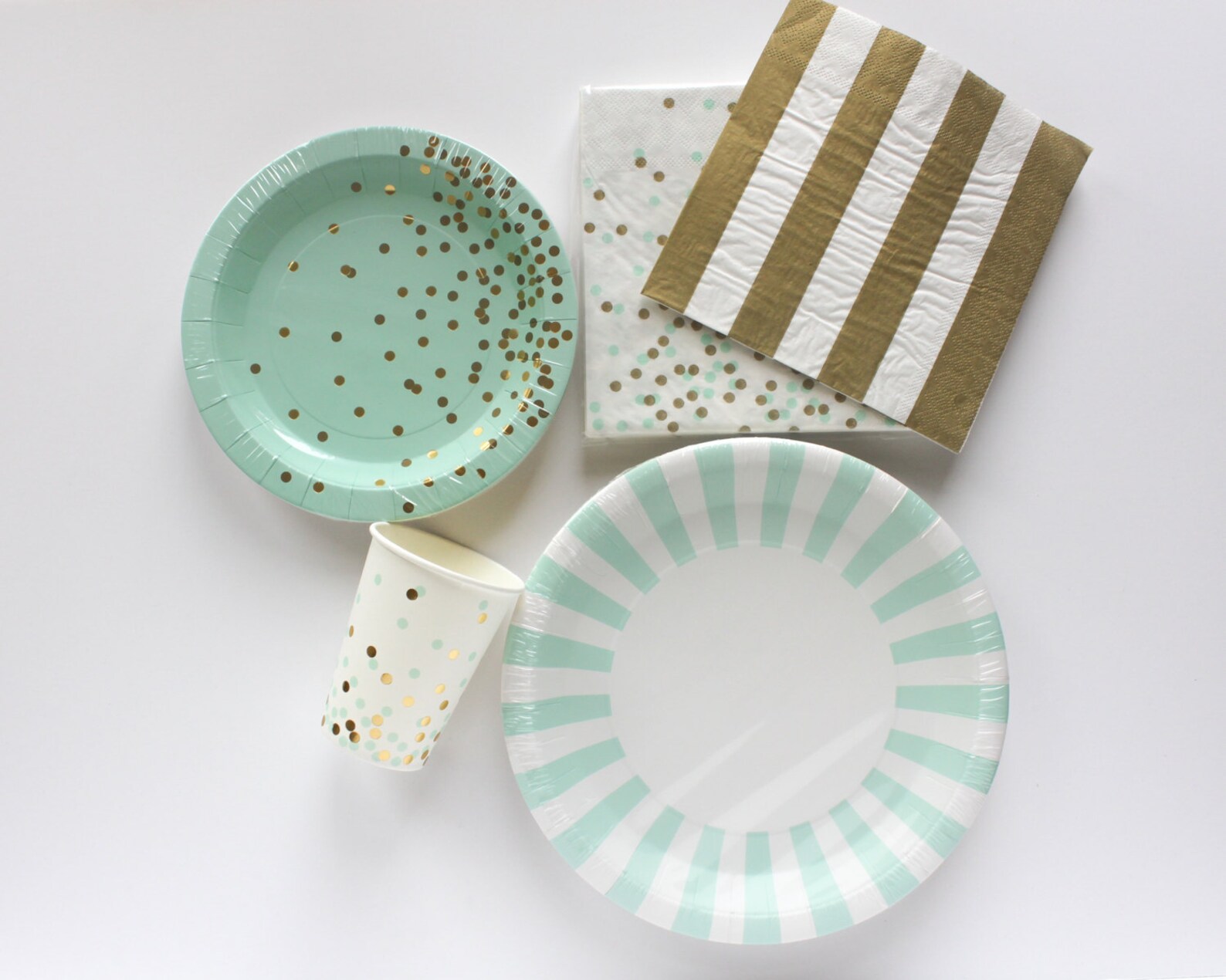 Mint Green Dinner Plates / Mint Tableware / Mint Striped Party Plates ...