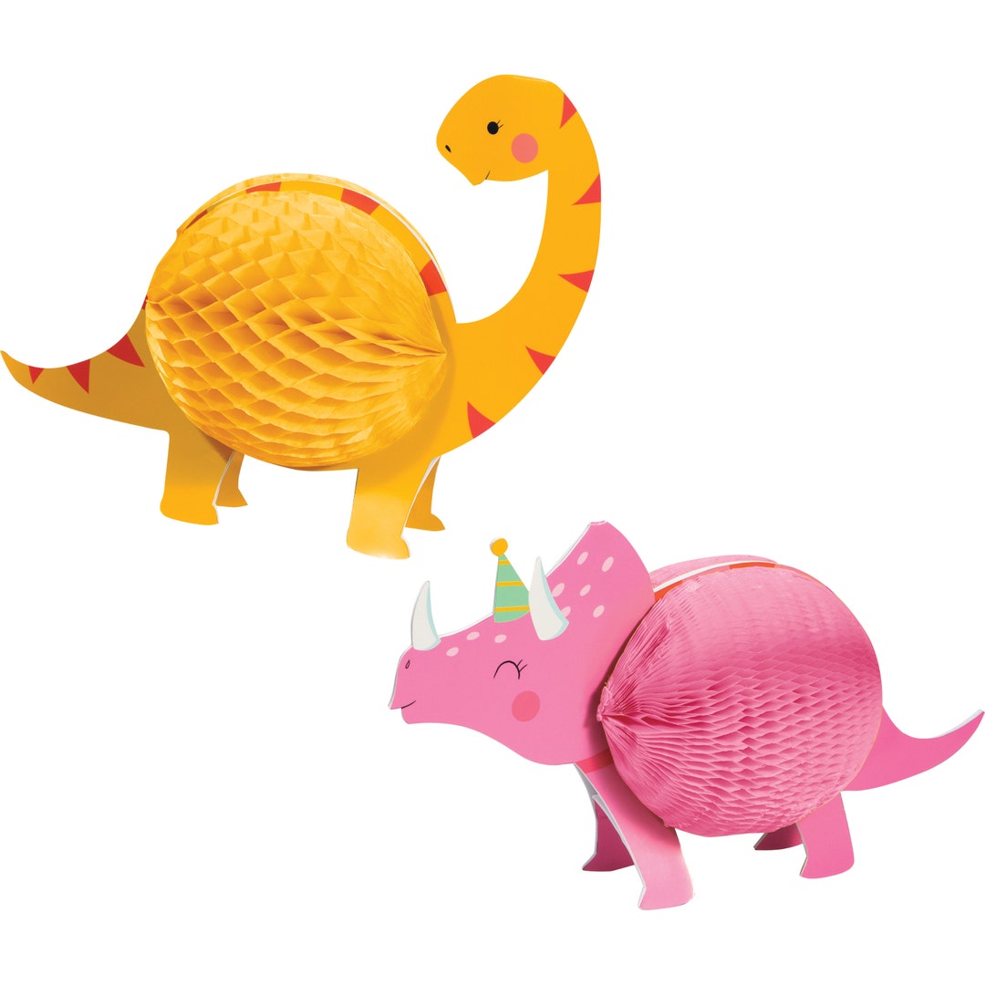 ROAR! Pink and Yellow Dinosaur Centerpieces / Girl Dinosaur Party ...