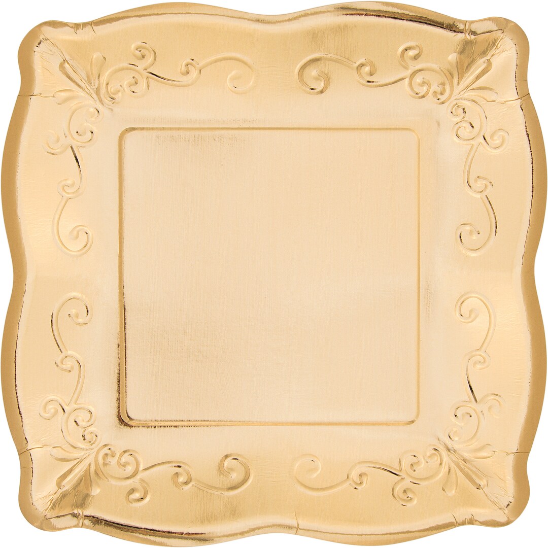 Gold Plate / Gold Square Scallop Plate / Gold Paper Plate / Gold ...