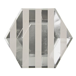 Silver Foil Striped Dinner Plates / Stylish Striped Plates / Silver ...