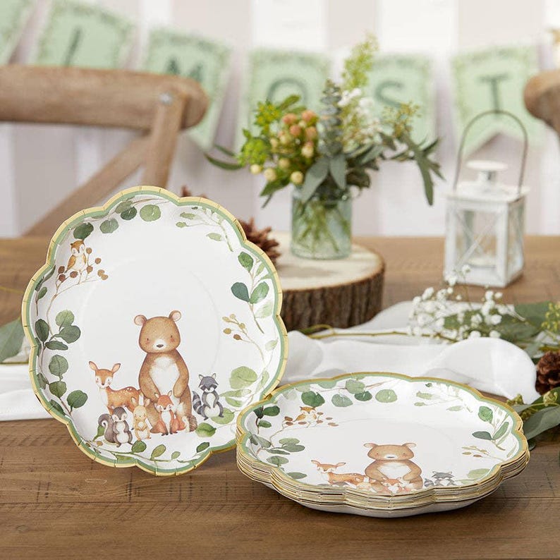 Woodland Baby Tableware Bundle for Baby Showers | Forest Animals 10 ...
