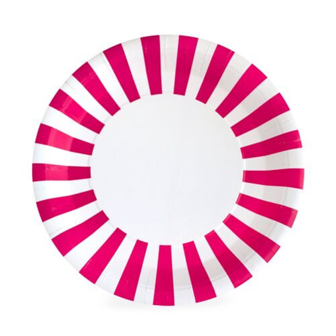 Bright Pink Dinner Plates / Pink Paper Plates / Bright Pink Striped ...