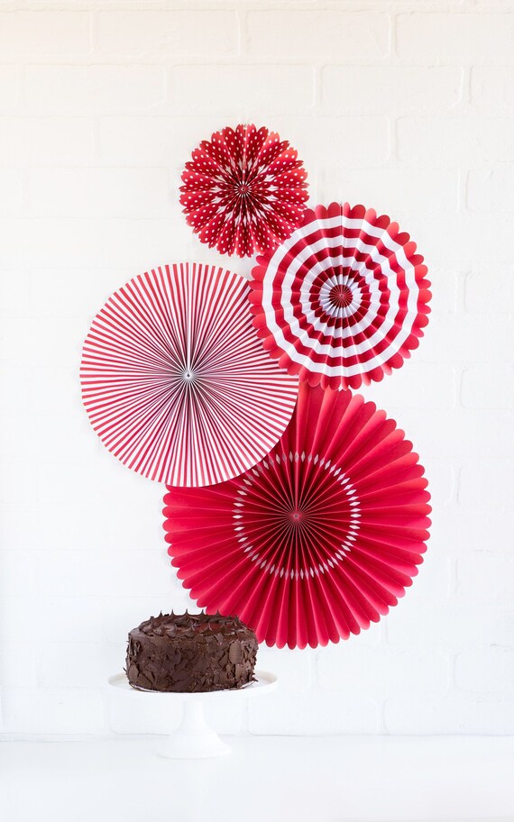 Red Party Fan Set / Red Fans / Party Fans / Paper Fans / Red - Etsy