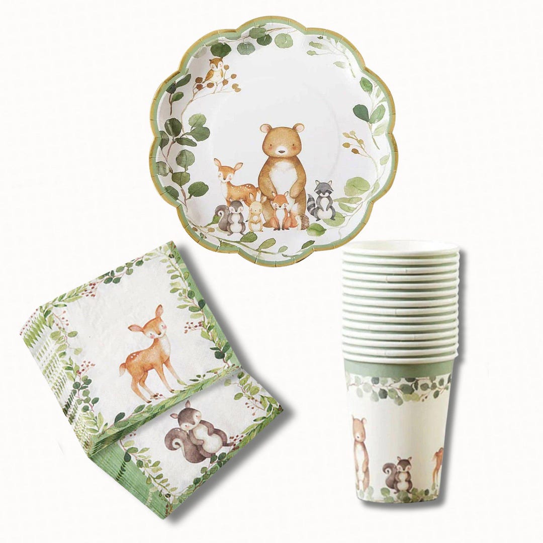 Woodland Baby Tableware Bundle for Baby Showers | Forest Animals 10 ...