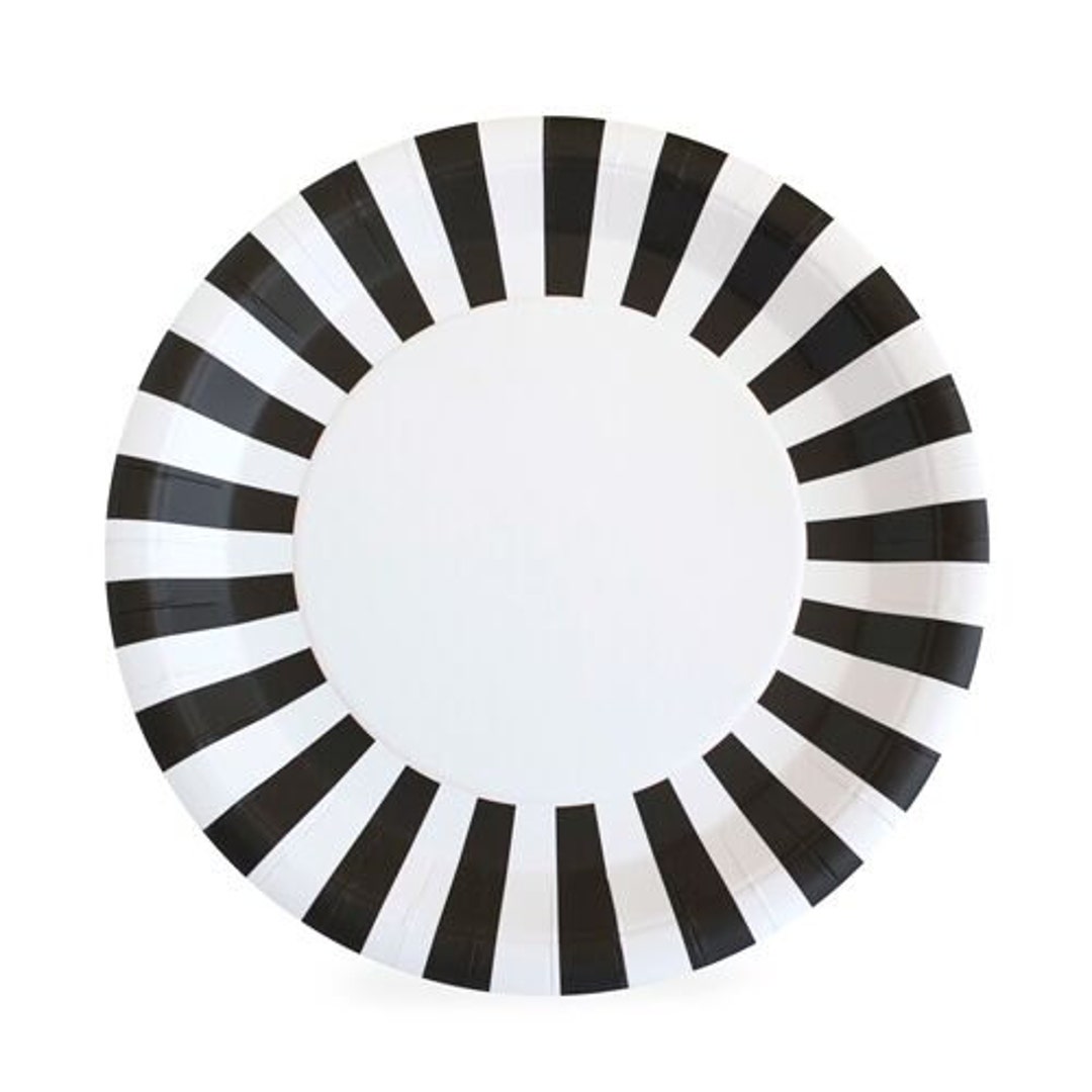 Black Striped Dinner Plates / Striped Black Plates / Black Striped ...