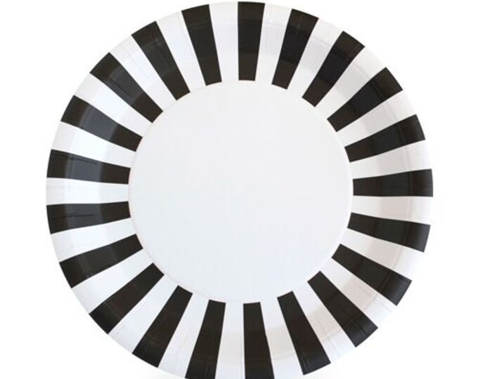 Black Striped Dinner Plates / Striped Black Plates / Black Striped ...