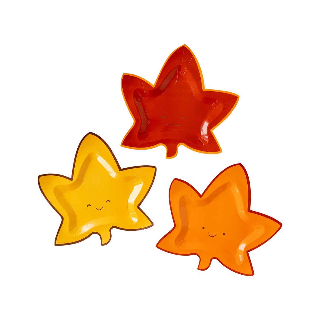 Smiling Fall Leaf Plates / Leaf Shaped Plate / Kids Thanksgiving ...