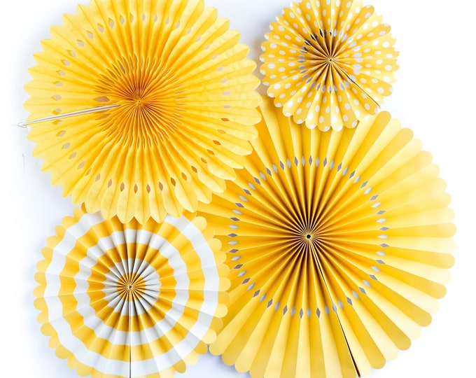 Yellow Party Fan Set / Yellow Fans / Party Fans / Paper Fans / Yellow ...