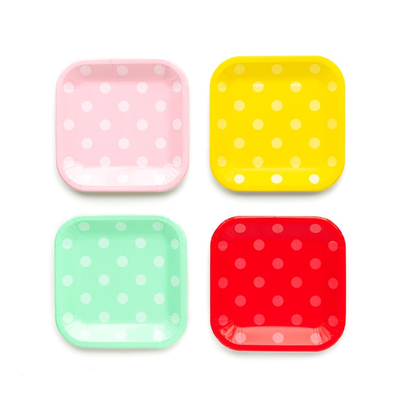 Polka Dot Plate Set / Square Paper Plates / Hooray Paper - Etsy