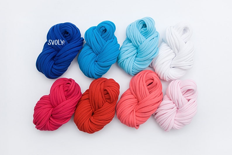 Pink Red Blue t-shirt yarn set 8 x 10m. Chunky cotton yarn. | Etsy