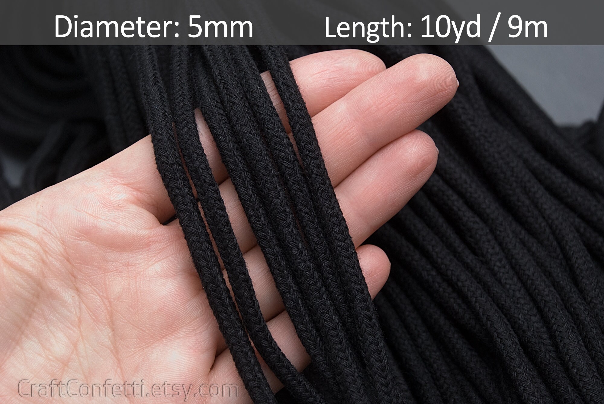 5mm Black braided cord 10yards Cotton cord by the yard | Etsy
