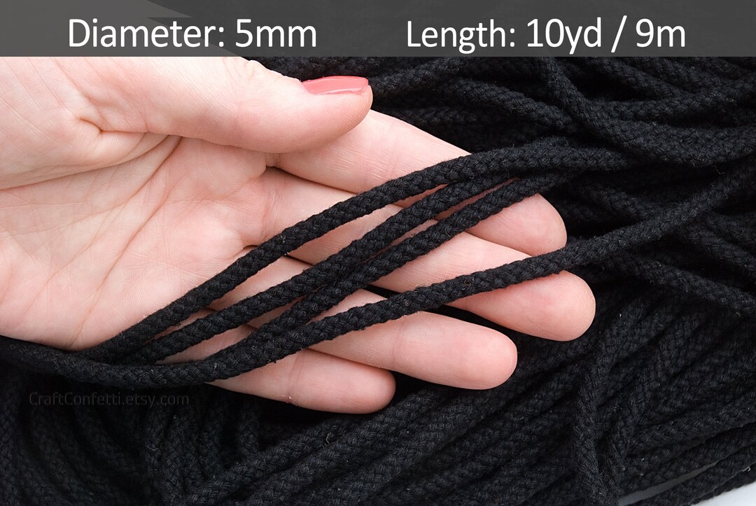 5mm Black Macrame Cord 10yards Black Braided Cotton Cord - Etsy